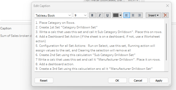 Tableau Tip: Documentation using "Show Caption" - Sarah Pallett